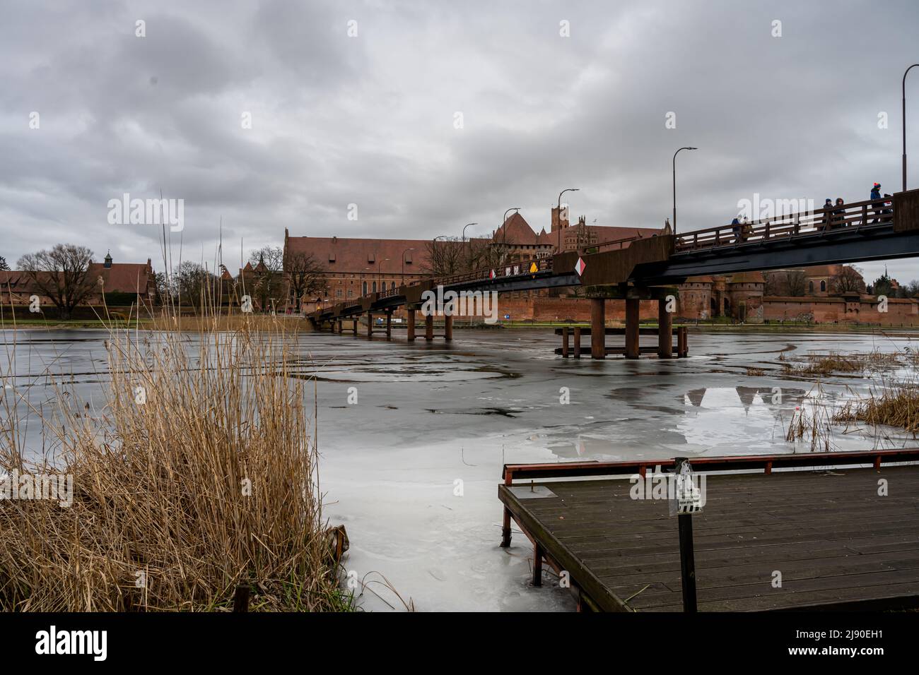 A bridge over the Nogat River in Malbork, Poland. This medieval Castle ...