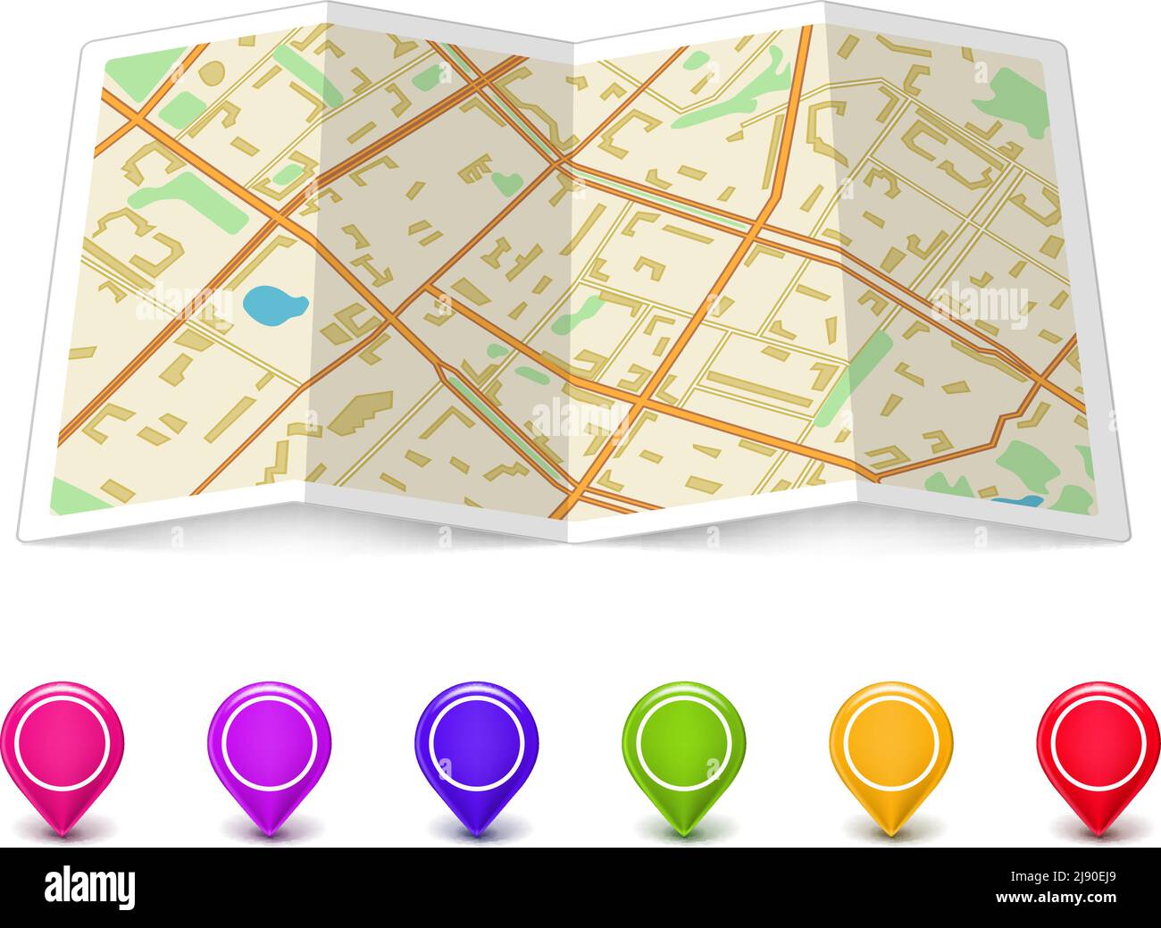 Empty Map icon with multicolored Pin Pointers isolated on white. Vector ...