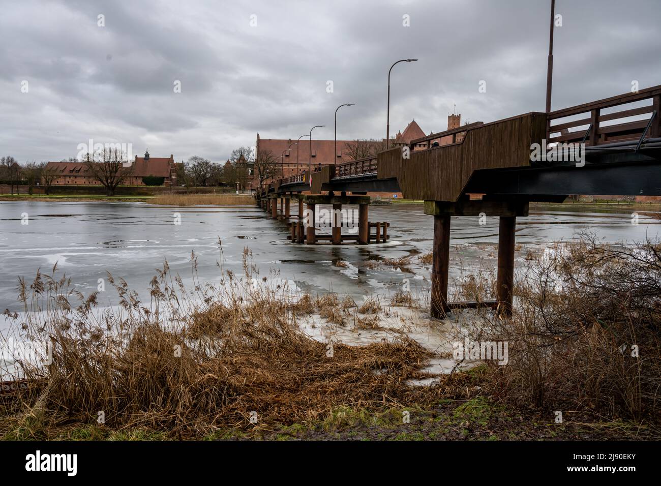 A bridge over the Nogat River in Malbork, Poland. This medieval Castle ...