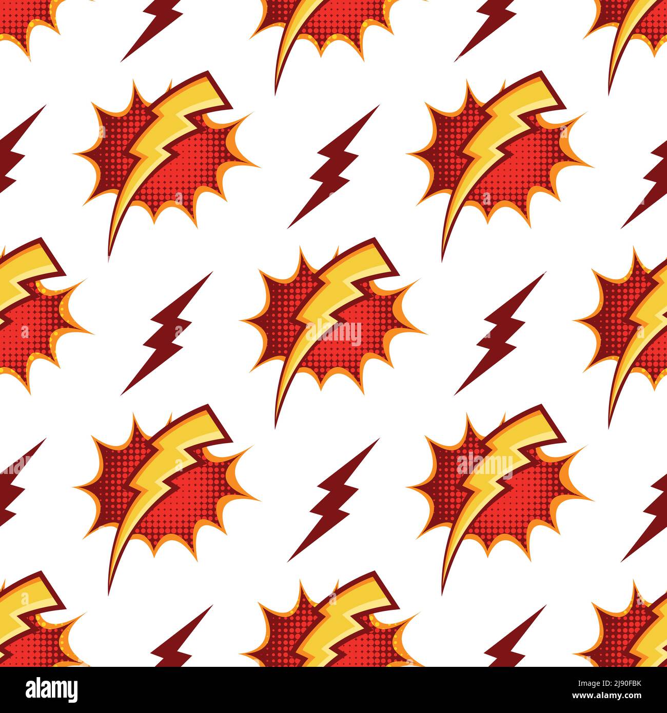 Lightning bolts seamless pattern in retro 80s cartoon style. Thunder ...