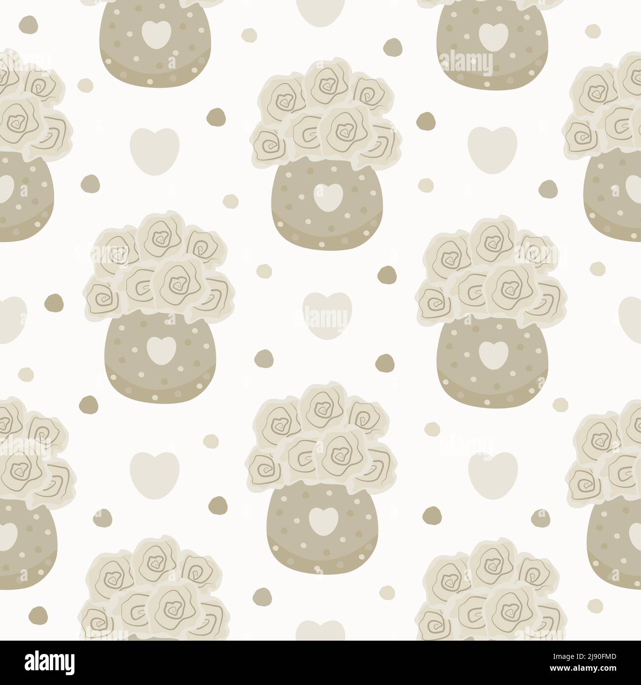 Beige roses in vases on light beige background, seamless pattern Stock ...