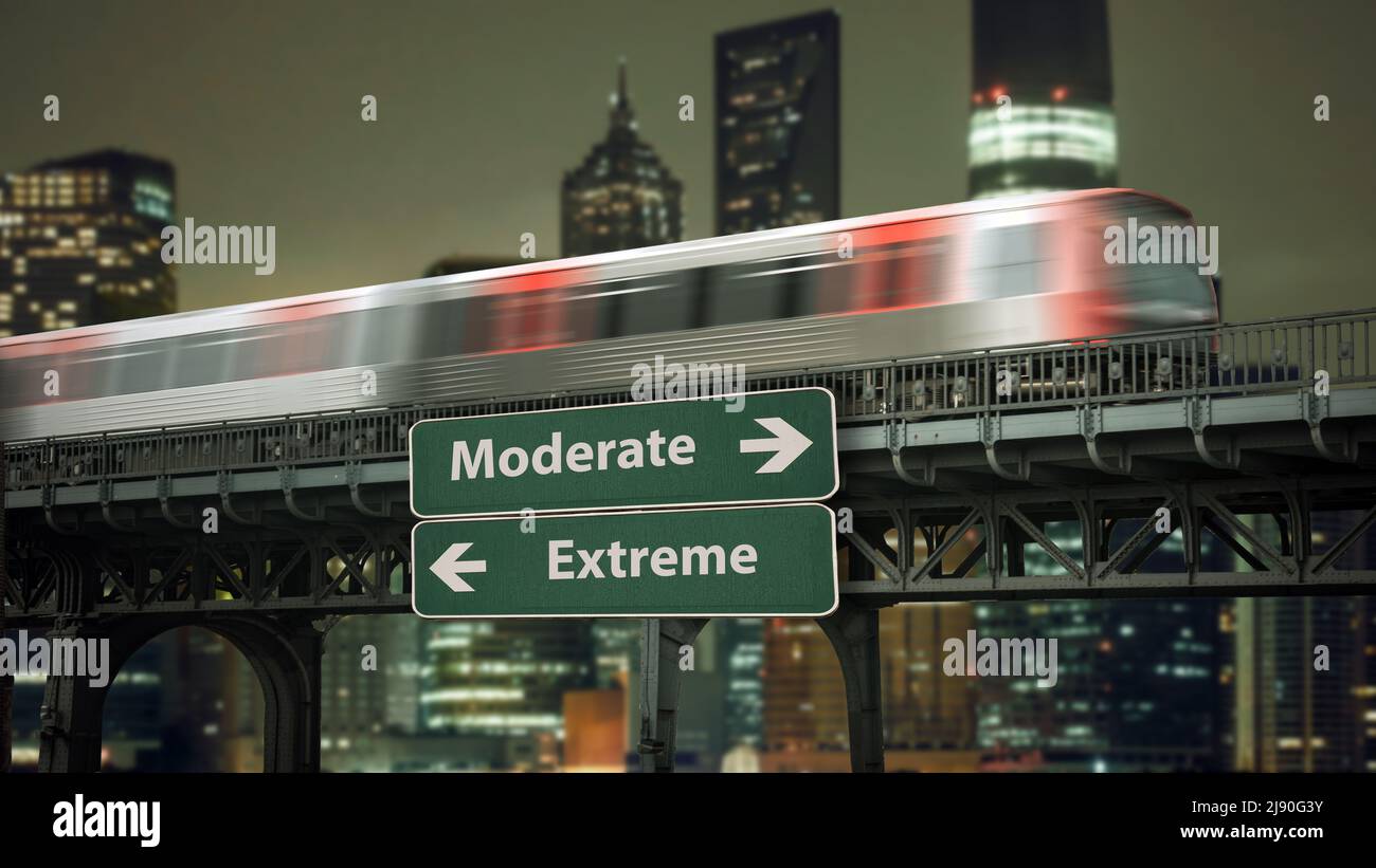 Street Sign the Direction Way to Moderate versus Extreme Stock Photo ...