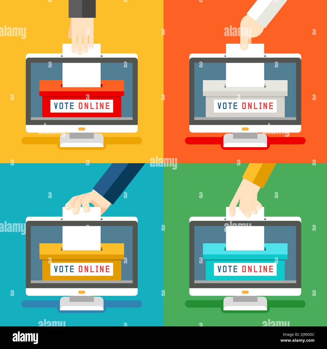 Online voting hands set. Remote vote and technology innovation, vector ...