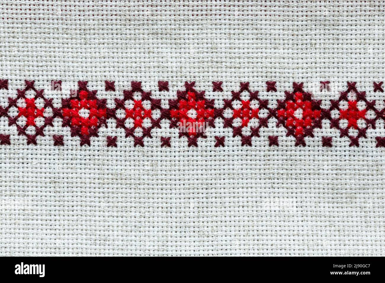 Fragment of traditional ukrainian embroidery on ukrainian rushnyk a ...