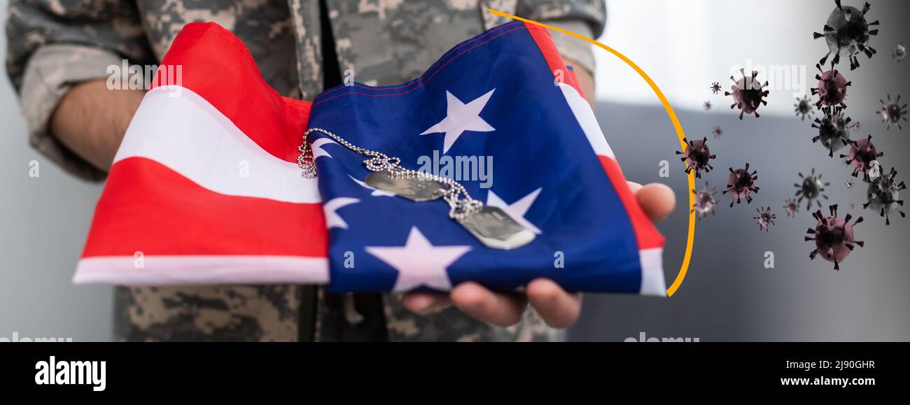 the flag of the usa is protected from the virus by a barrier Stock ...