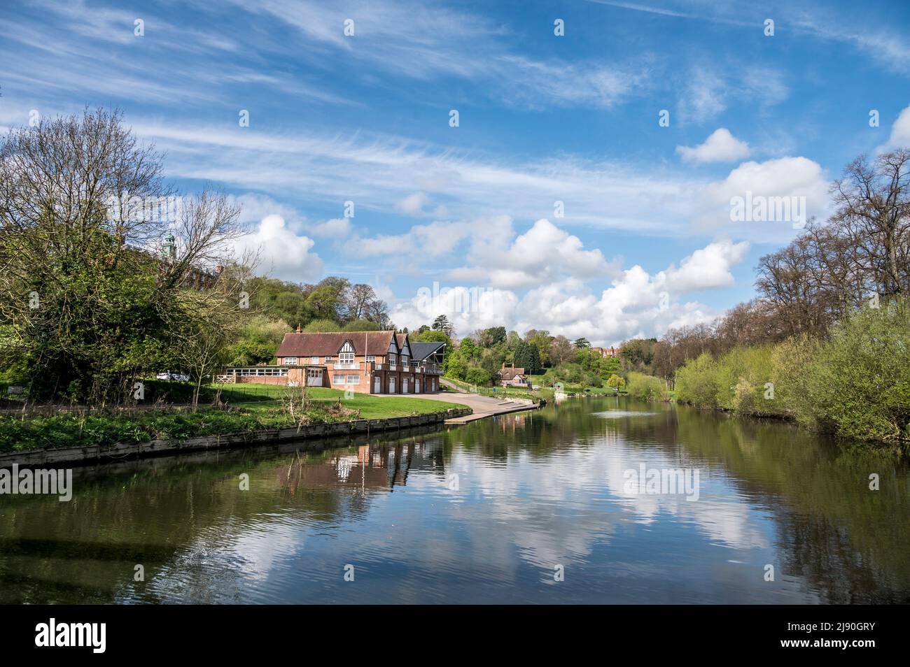Colourful riverscape landscapes of Shrewsbury School Boathouse on the ...