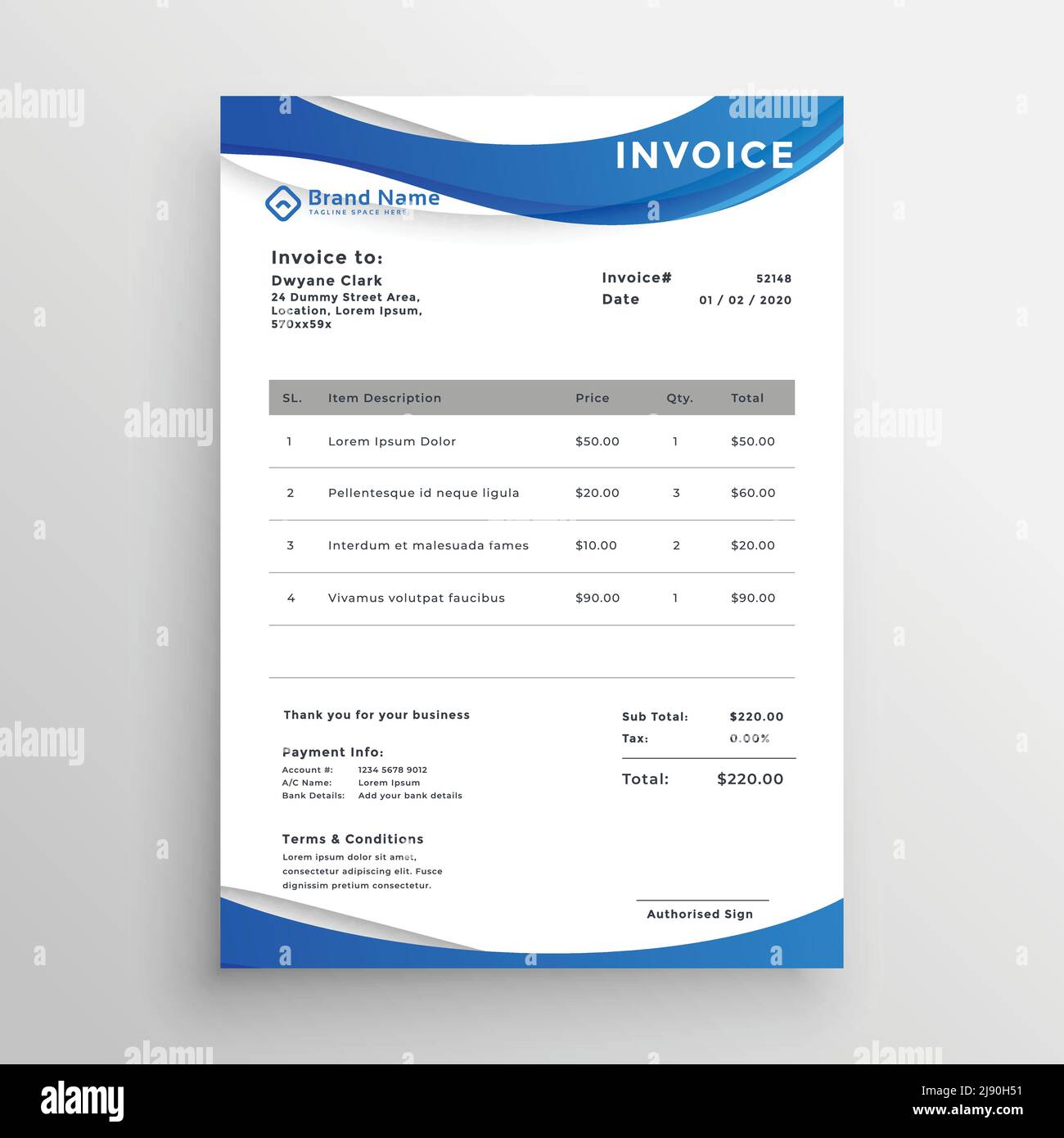 professional blue wavy style invoice template Stock Vector Image & Art ...