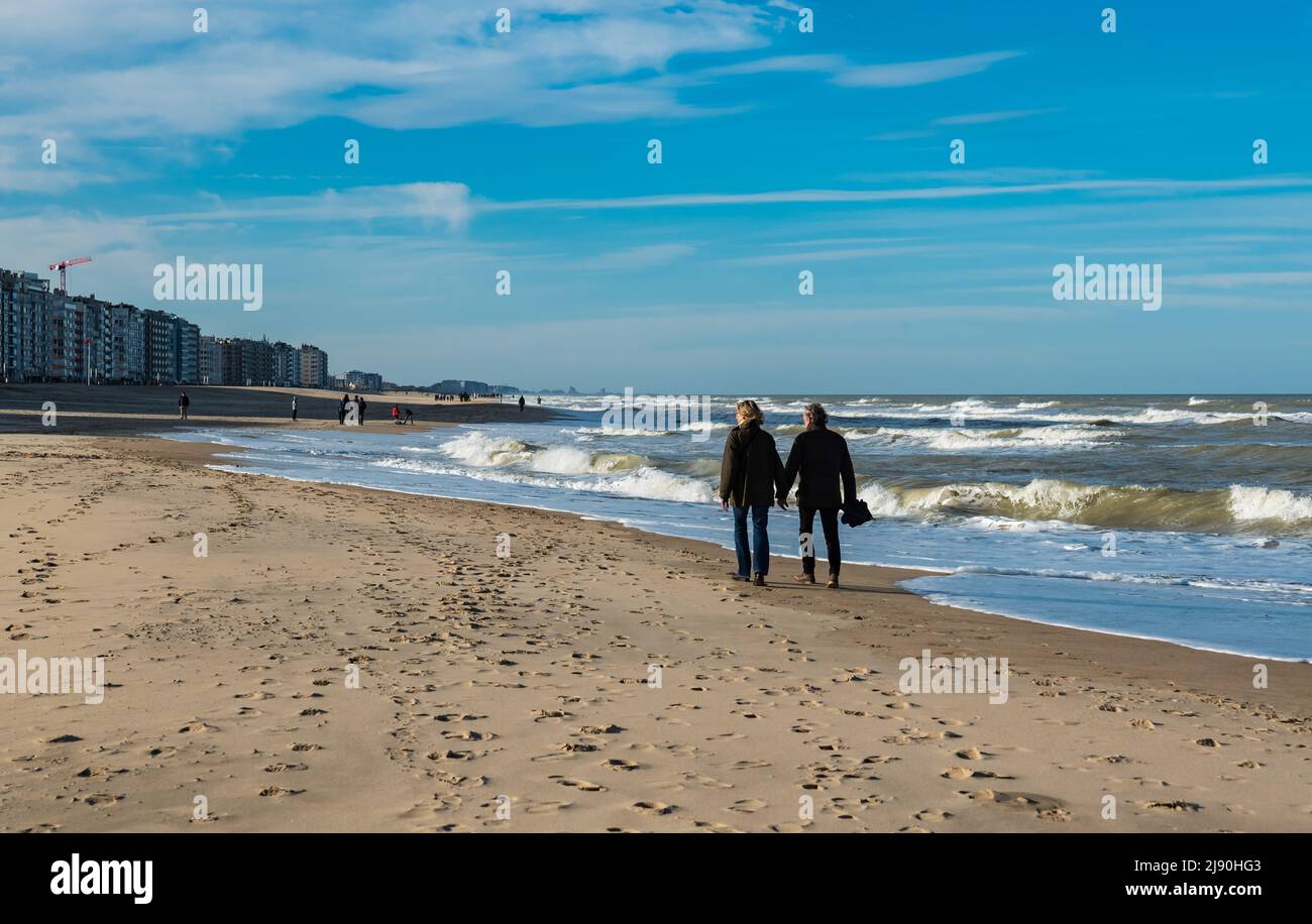 Ostend, West Flanders- Belgium, 10 26 2019 People walking over the ...