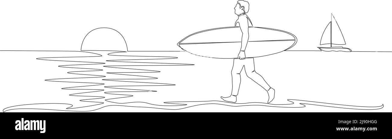 Continuous line drawing beach Cut Out Stock Images & Pictures - Alamy