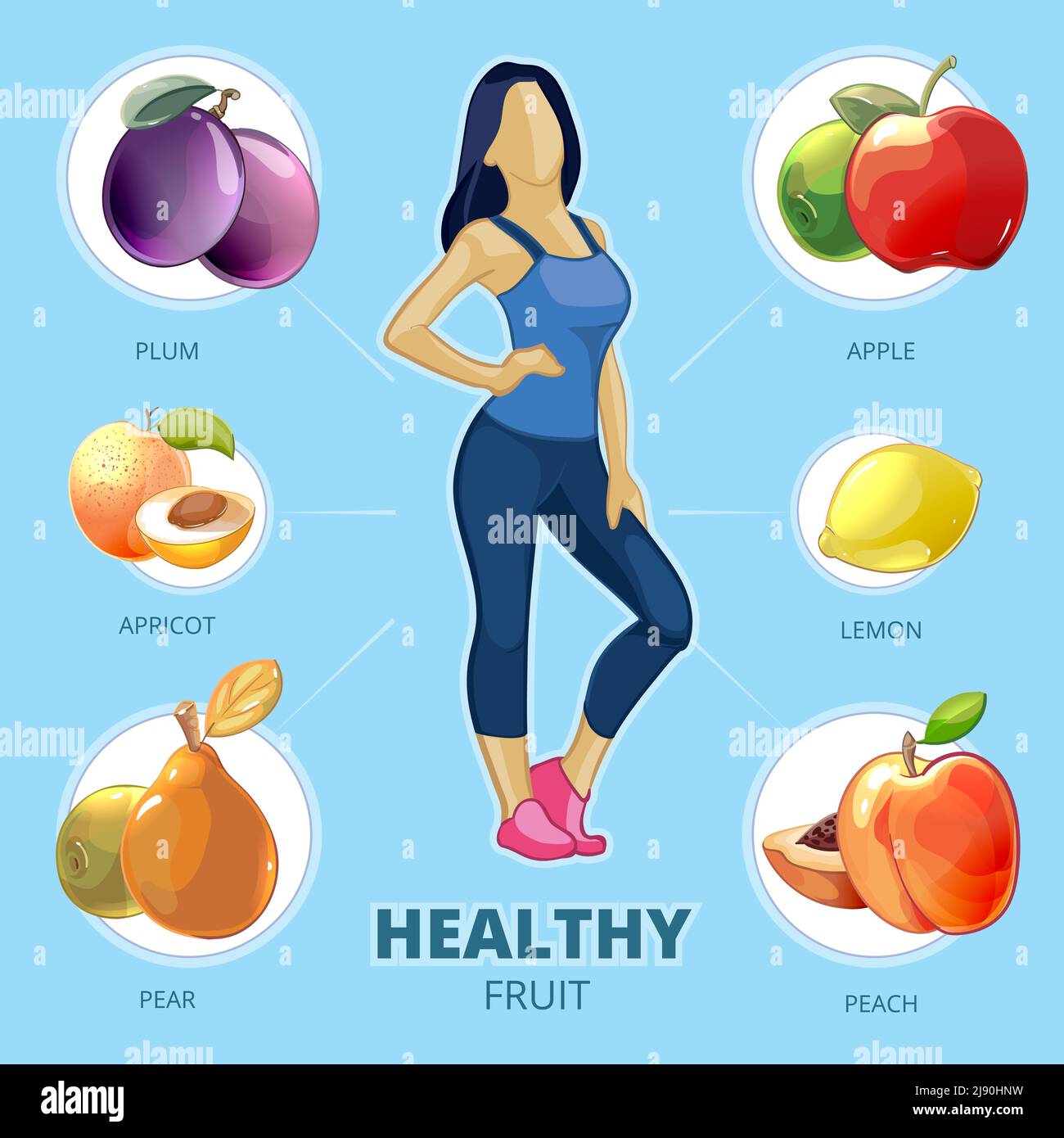Healthy fruit vector infographic. Lifestyle girl, figure woman, lemon ...