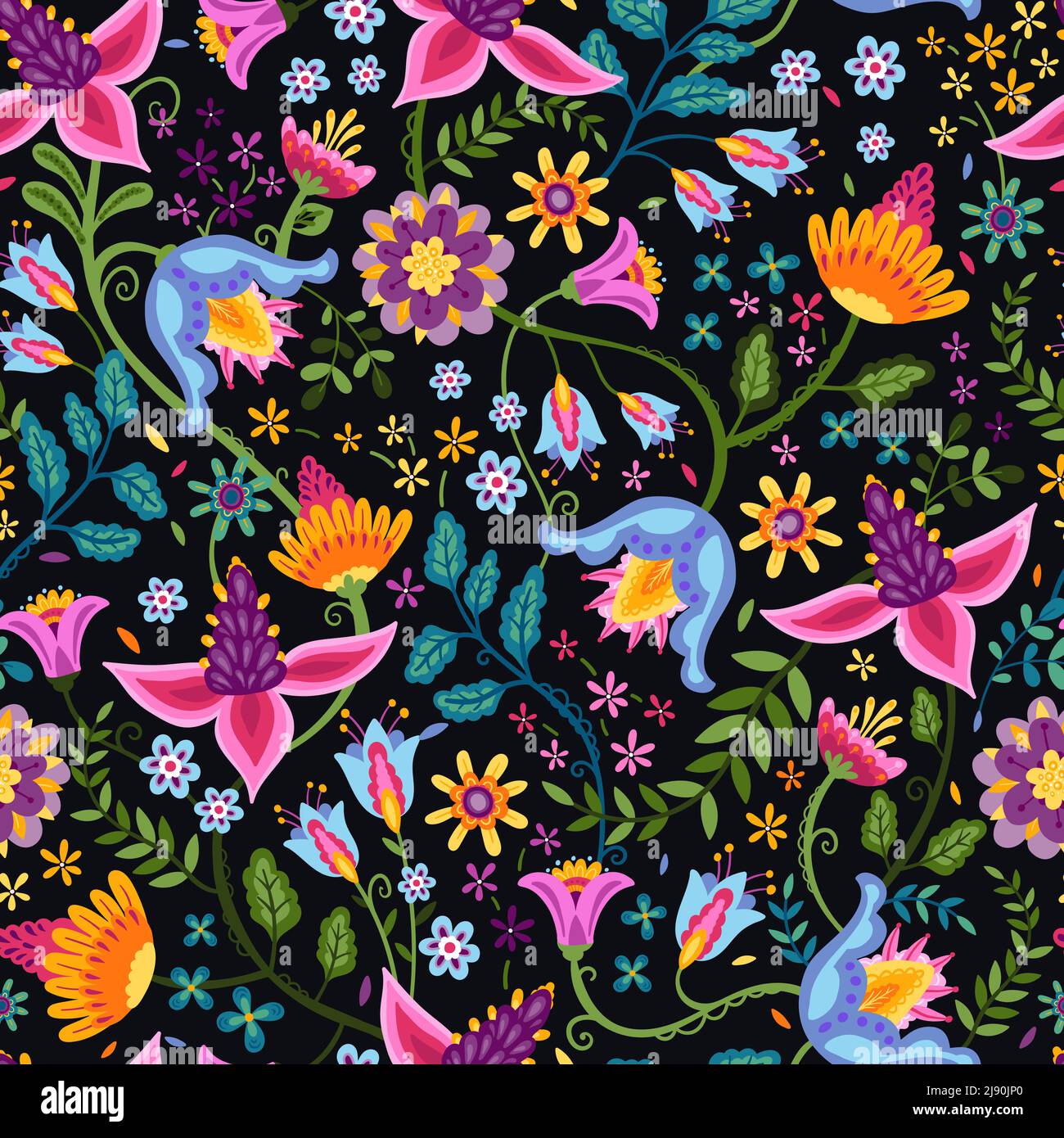 Lovely hand drawn floral seamless pattern with coloful flowers and ...