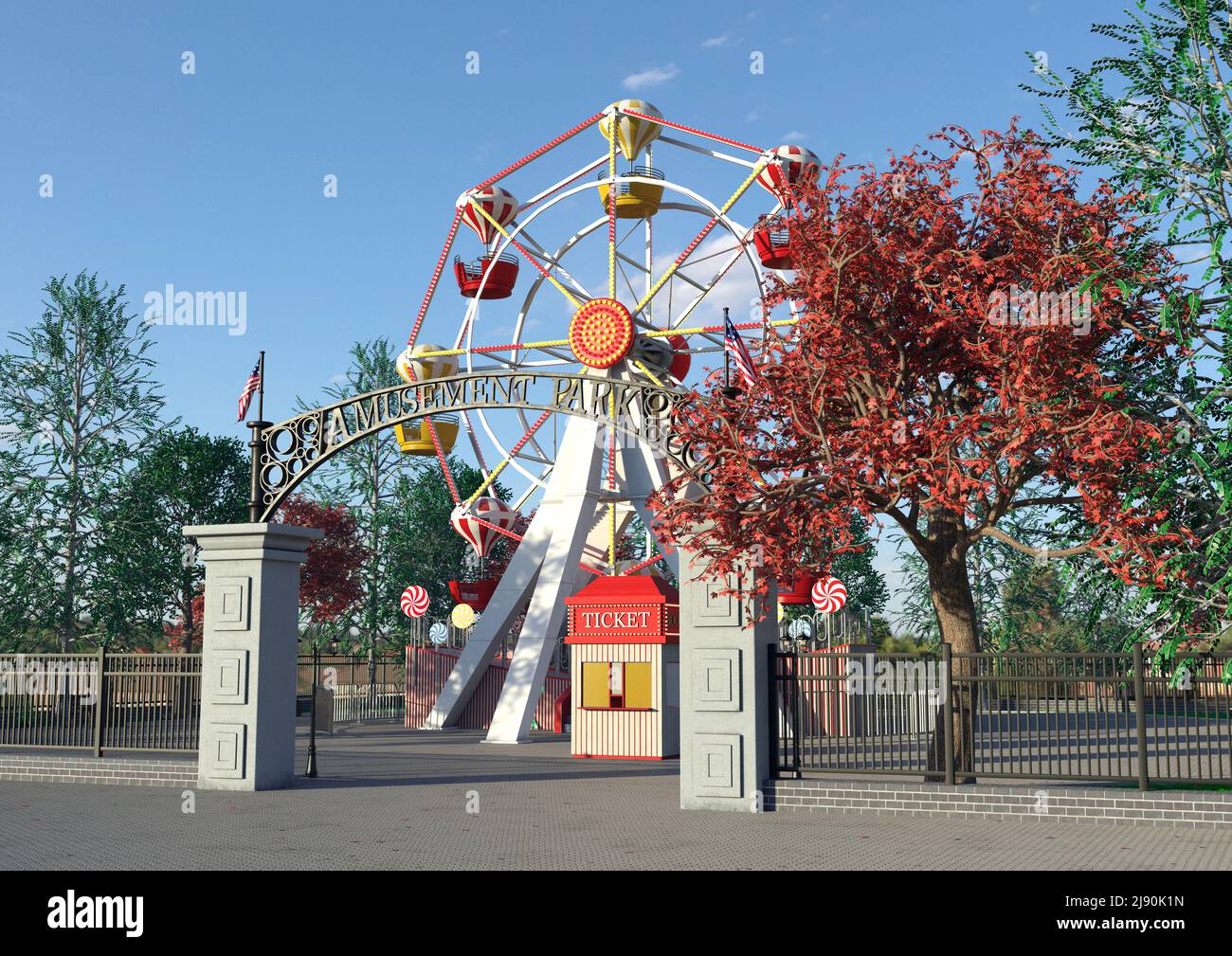 3D rendering of a vintage amusement park Stock Photo - Alamy