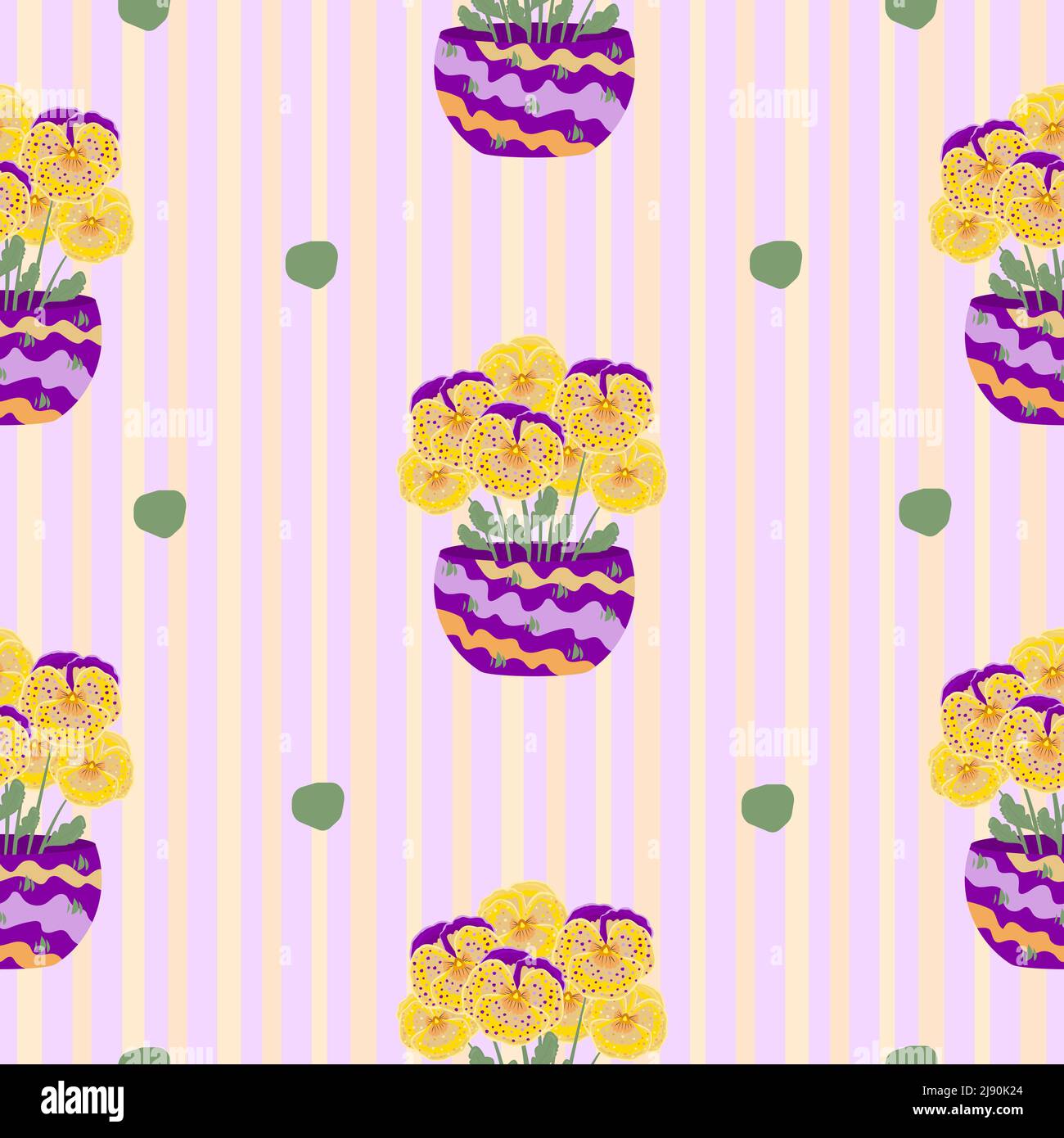 Yellow and violet pansies, striped seamless pattern Stock Vector Image ...