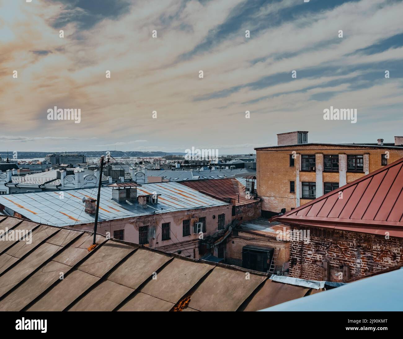 A view of the old city rooftops. Old buildings in the center of Kazan ...