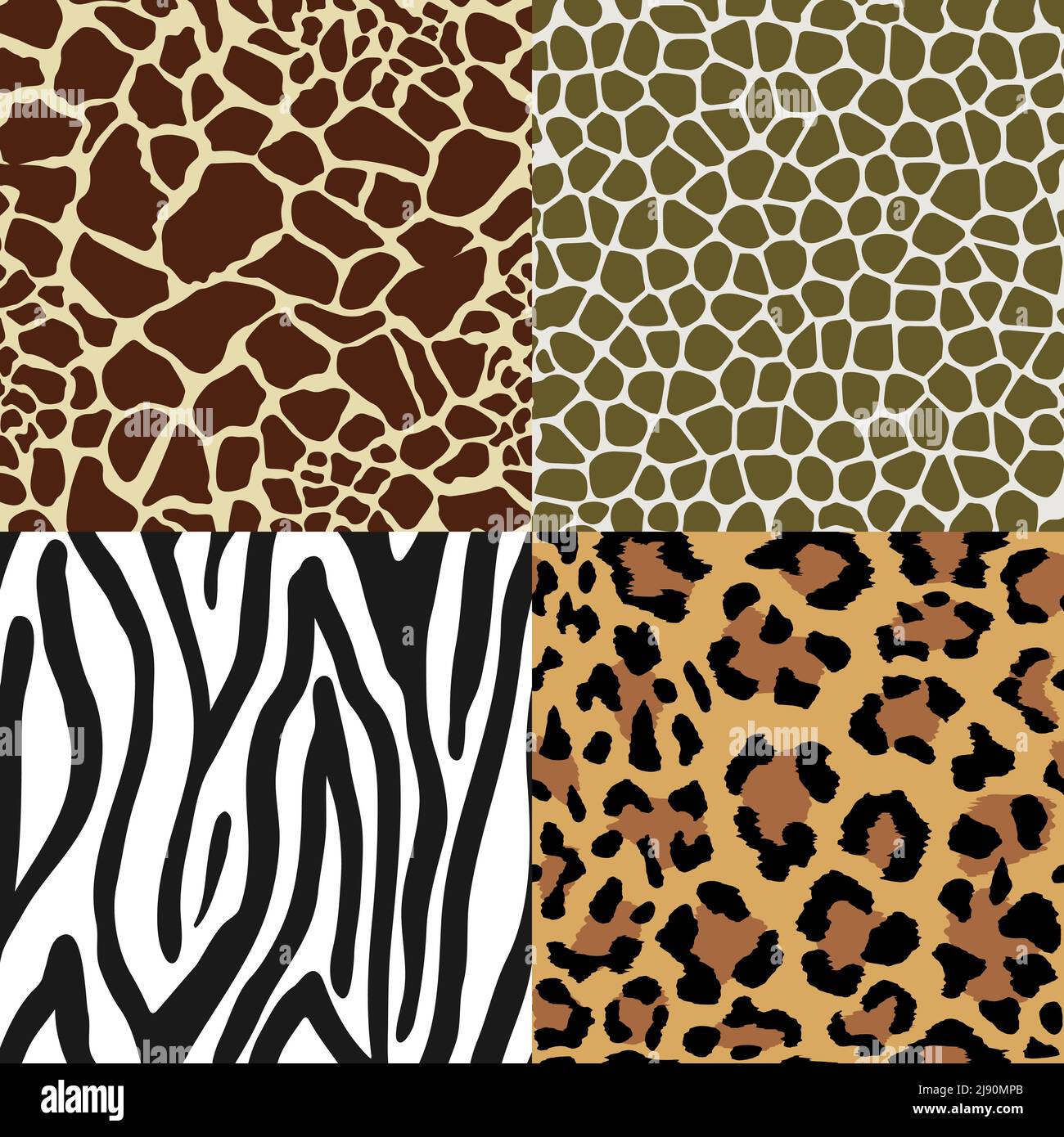 Seamless Animal Skin Pattern set: giraffe leopard zebra snake Stock ...