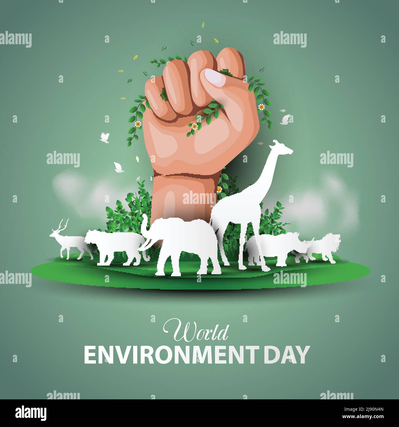 happy world environment and earth day. big hand holding plants with ...