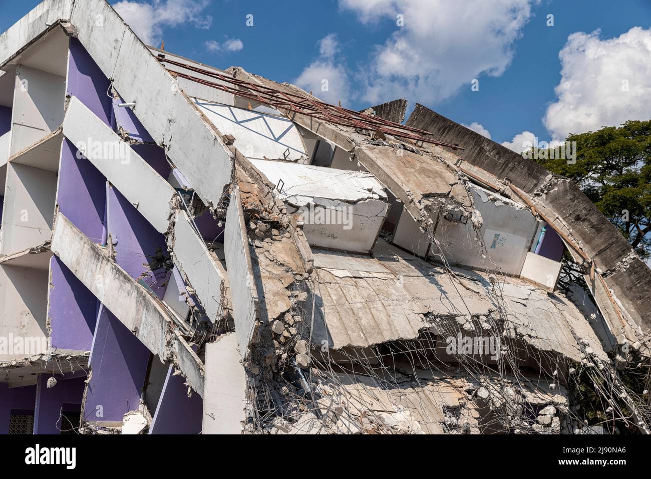 Debris and destroyed building that collapsed from the earthquake Stock ...