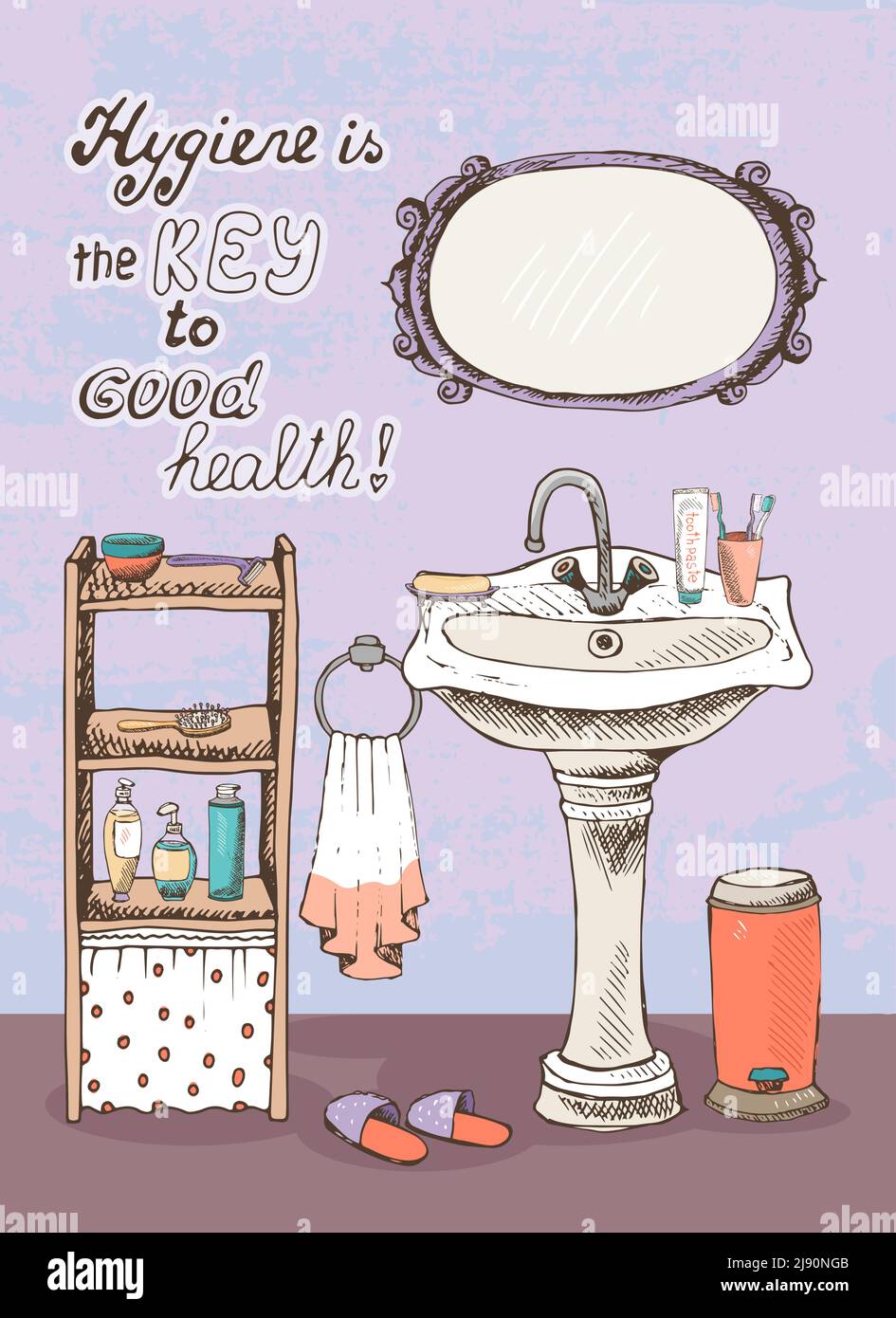 Hygiene is a key to good health - motivational message on the wall of a ...
