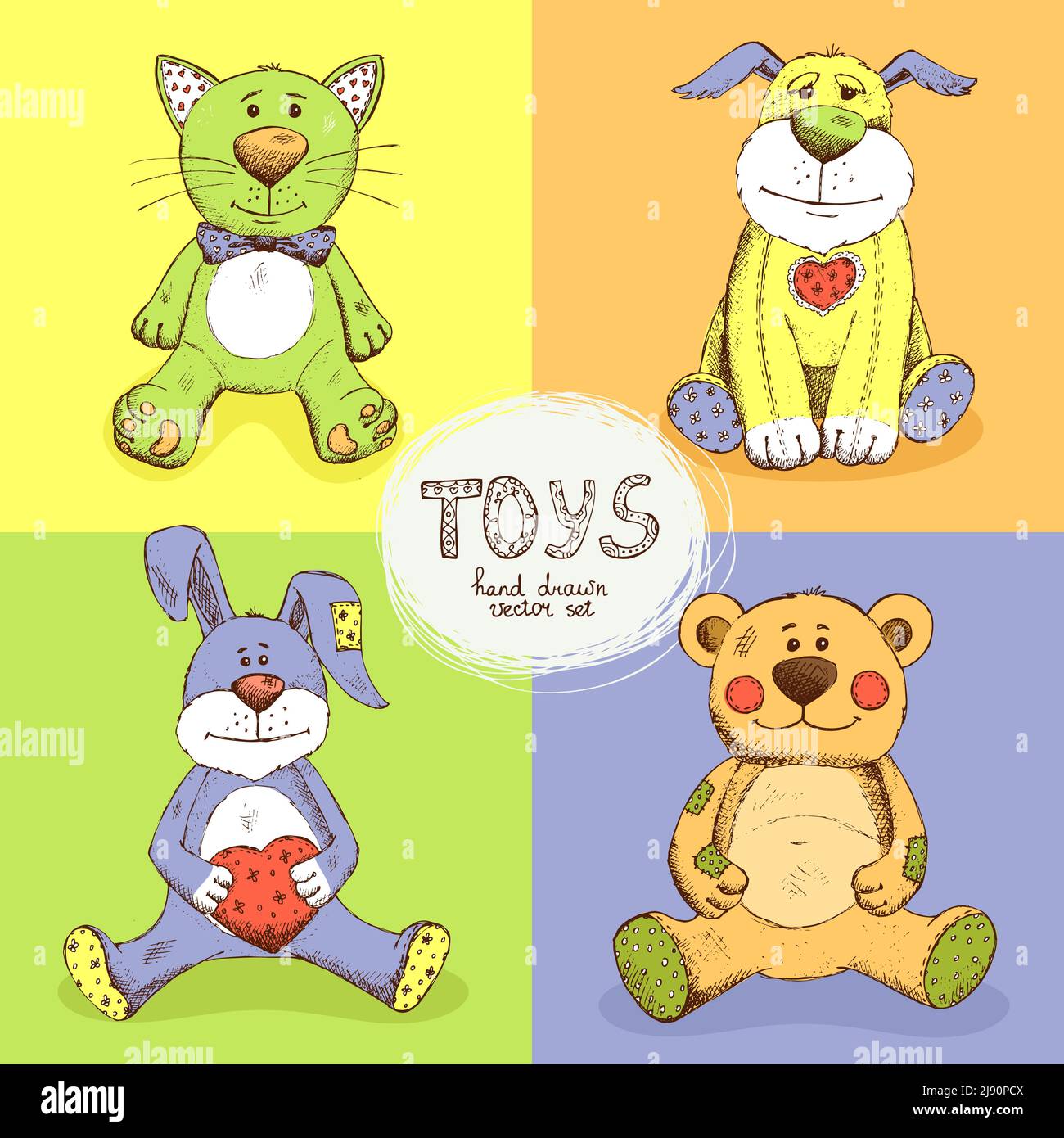 vector illustration cute stuffed animals, bear rabbit dog and cat Stock ...