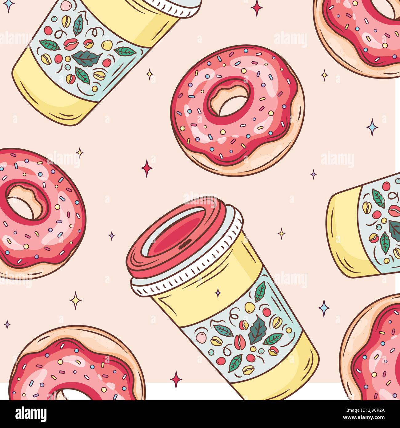 Donuts with pink icing. Seamless white pattern. Background for cafes ...