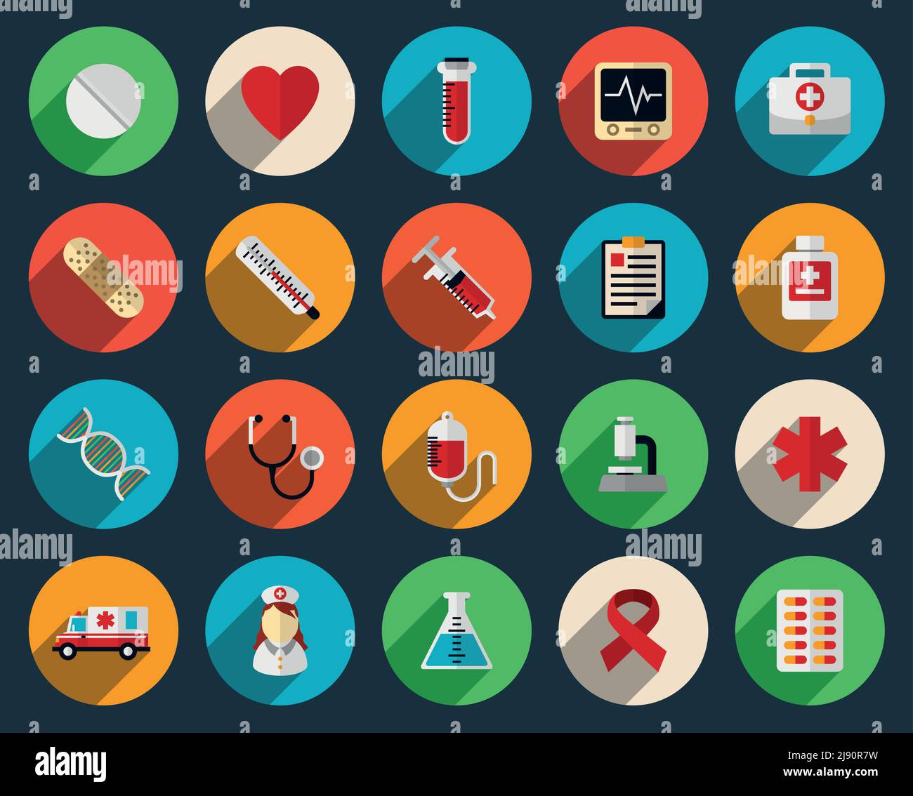Set of health care and medicine icons in flat style. Pharmacy symbol ...