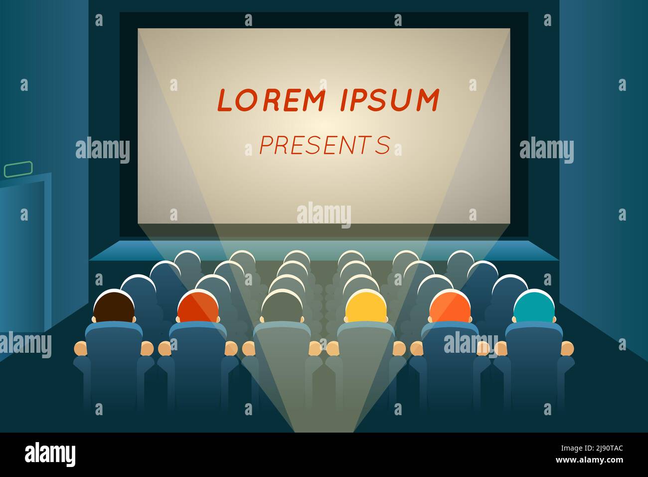 People watching film in cinema. Movie and screen, seat audience, show ...