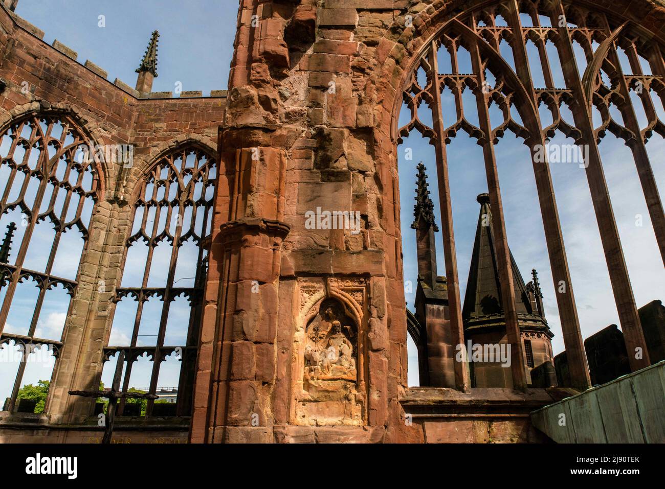 The ruin of Coventry Cathedral, destroyed in 1940, during the Blitz in ...