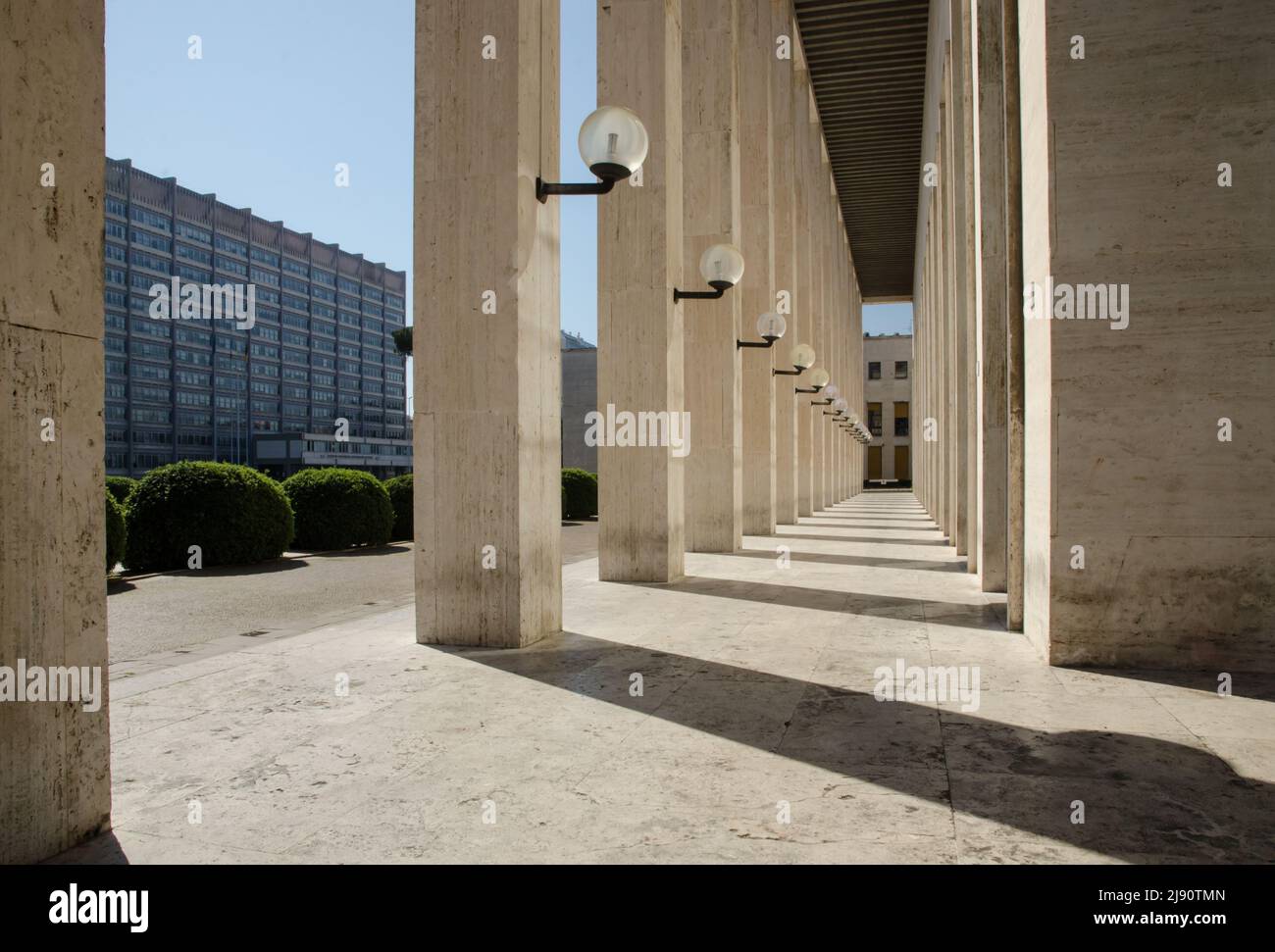 Lights and shadows of a colonnade in the EUR, Rome's business district ...
