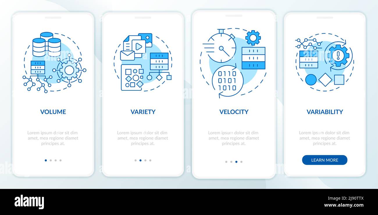 Characteristics Of Big Data Blue Onboarding Mobile App Screen Stock