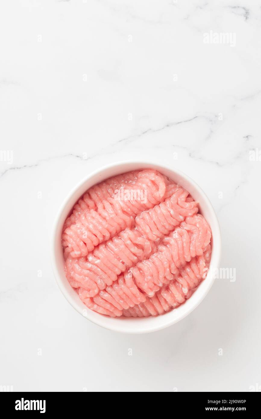 Raw mincemeat, farce meat portion on white background top view Stock ...