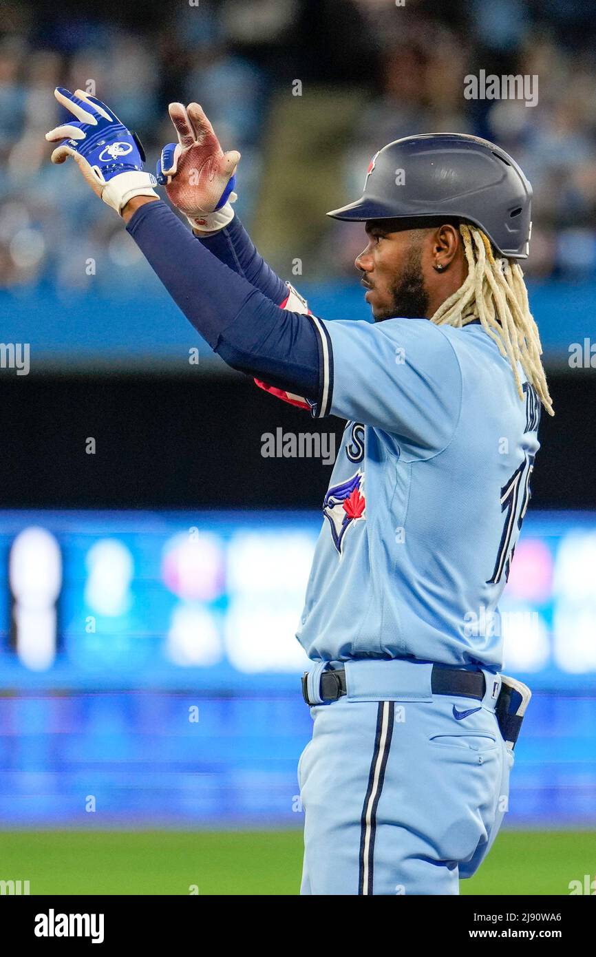 Toronto Blue Jay outfielder Raimel Tapia (15) singled to deep left ...