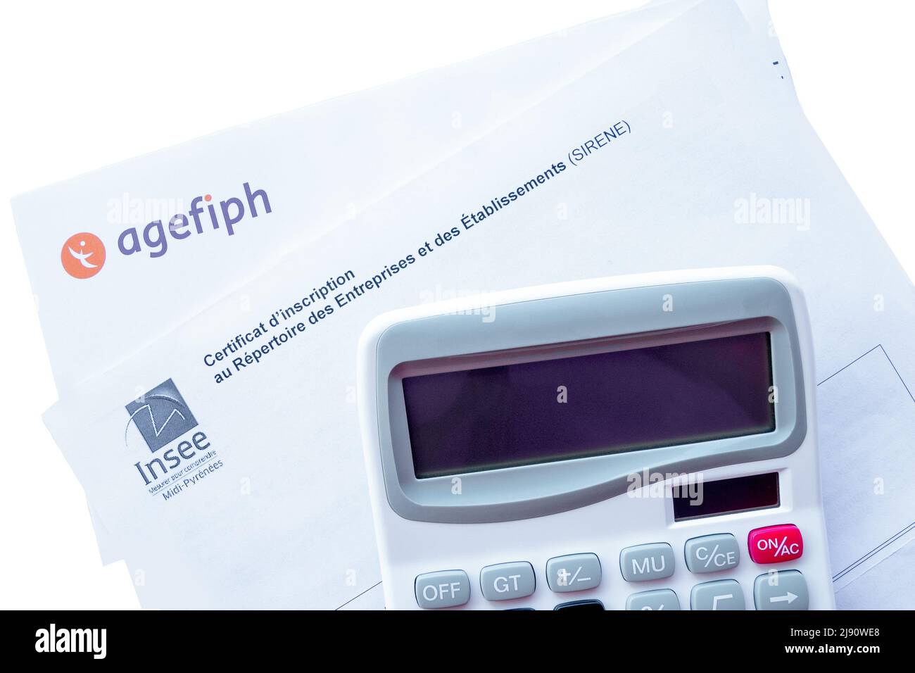 French courier with the agefiph logo and a calculator Stock Photo - Alamy