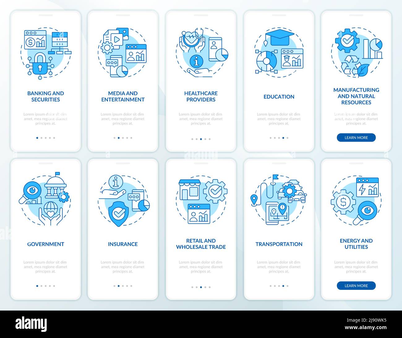 Big data applications blue onboarding mobile app screen set Stock Vector Image & Art - Alamy