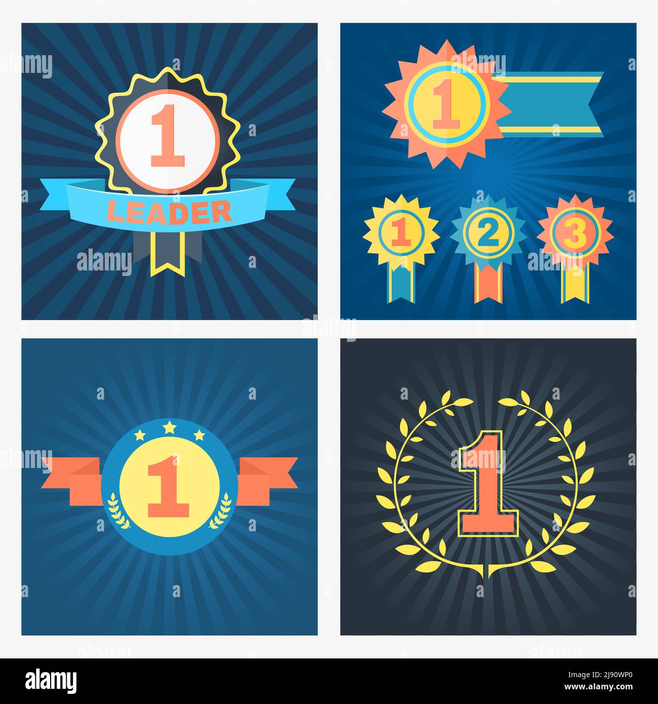 First second and third placed vector awards with rosettes ribbons ...
