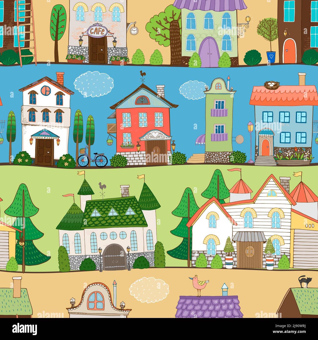 Cute houses castles and establishments design in different settings ...