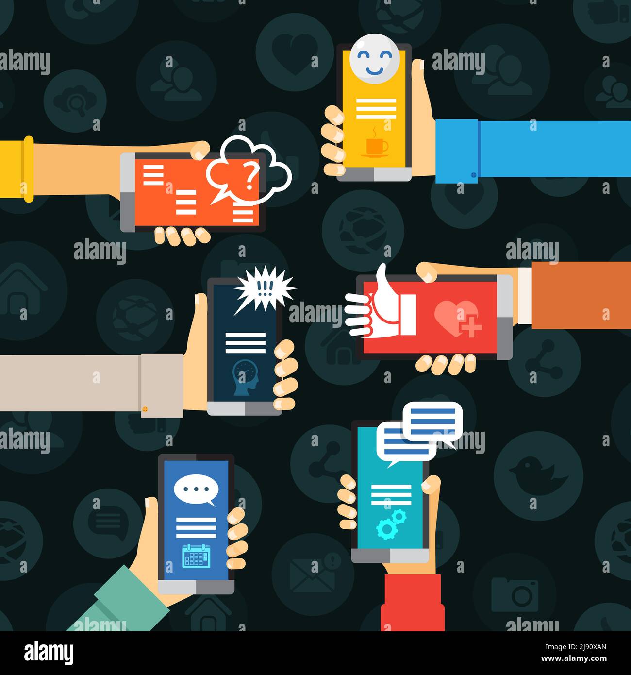 instant messenger chat communication, hand with mobile phones vector ...