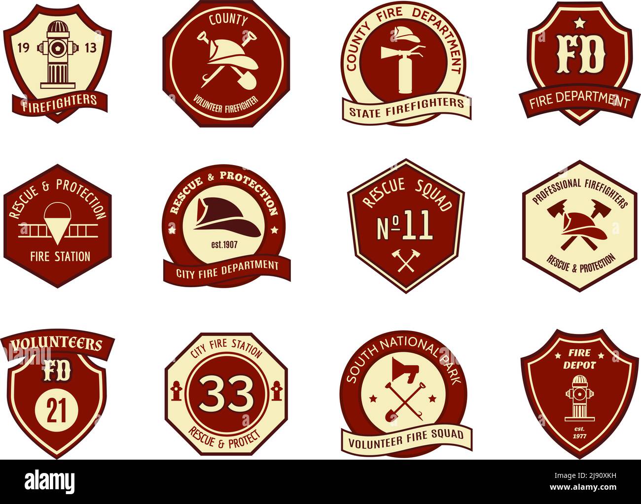 Fire department logo and badges set. Symbol protection, shield emblem ...
