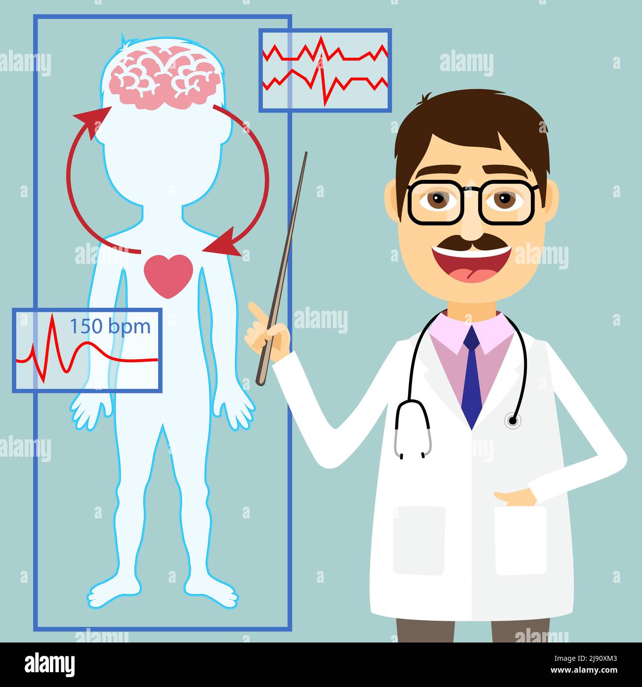 Doctors says. Vector illustration of doctor pointing to diagram of ...