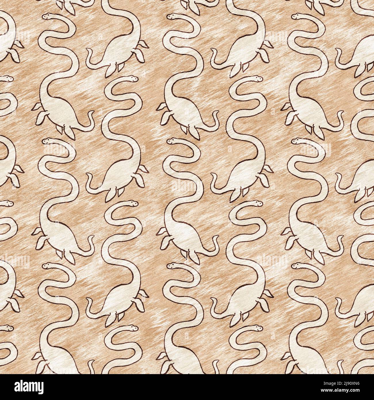 Brown hand drawn plesiosaur dinosaur seamless pattern. Gender Neutral ...