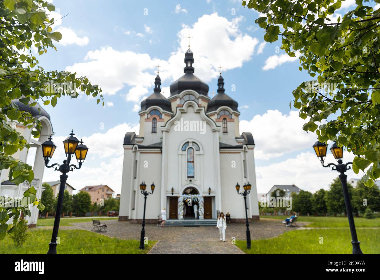 Christian church in Ukraine, domes with crosses Stock Photo - Alamy