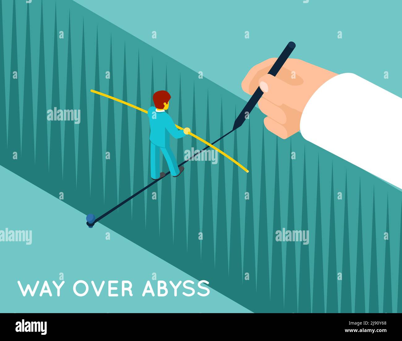 Hand drawing way over abyss for businessman. Success career ...