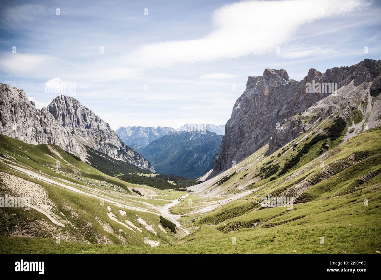 landscape of an alpine mountain view in Leutasch near Seefeld in Tyrol ...