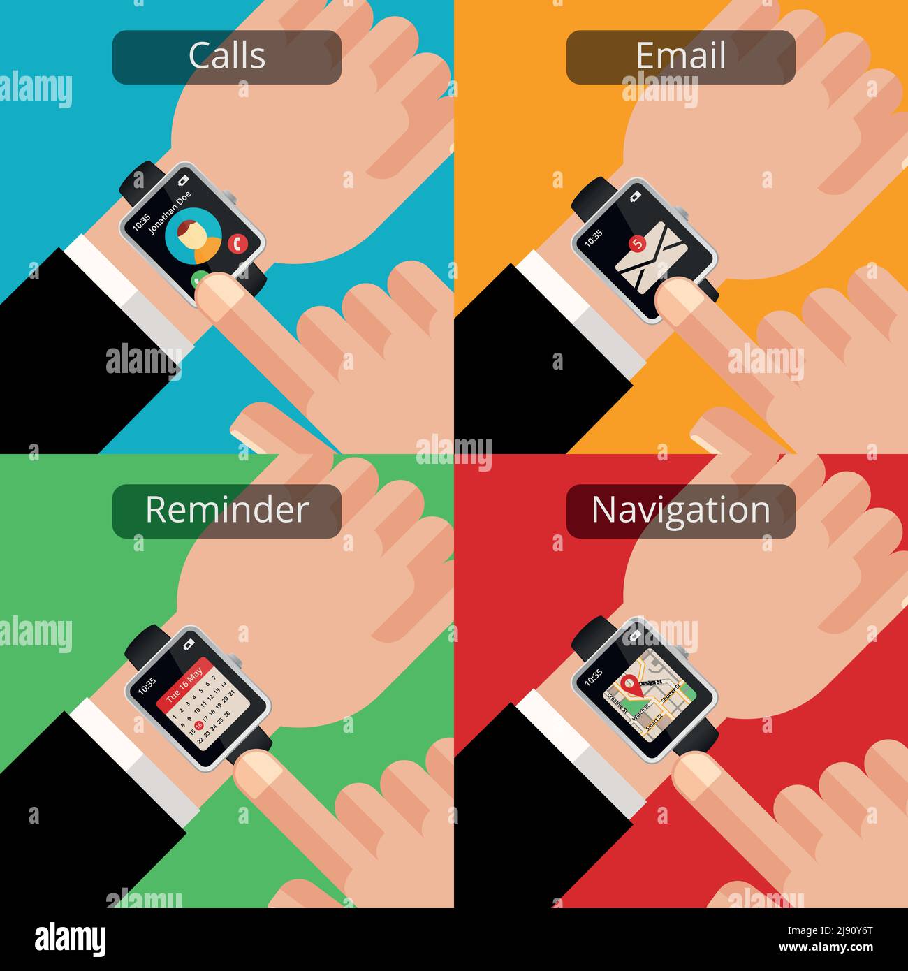 Hands with smartwatch and unread message. Technology and mail ...