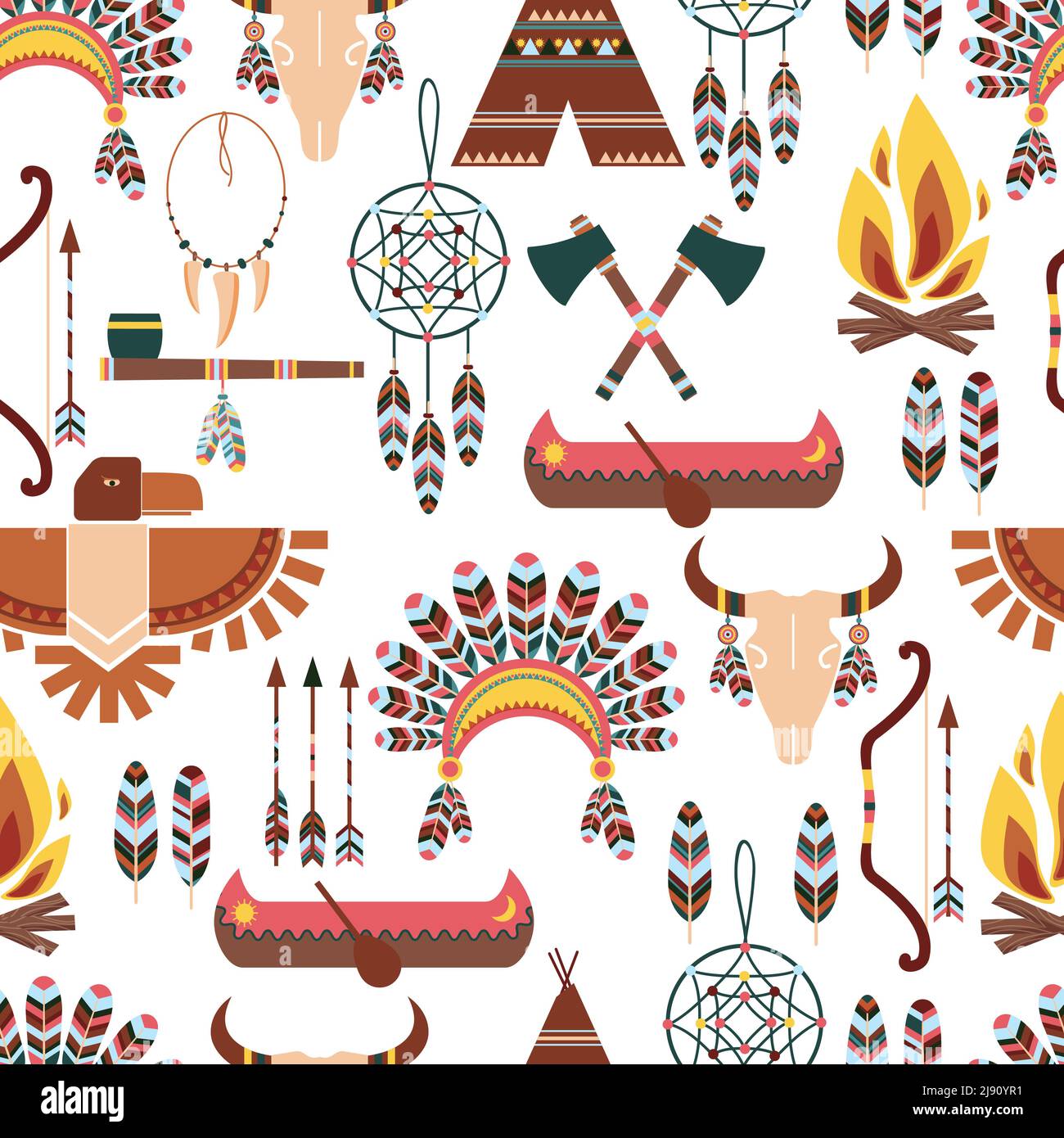 Set of Seamless Pattern American Tribal Native Symbols Used in ...