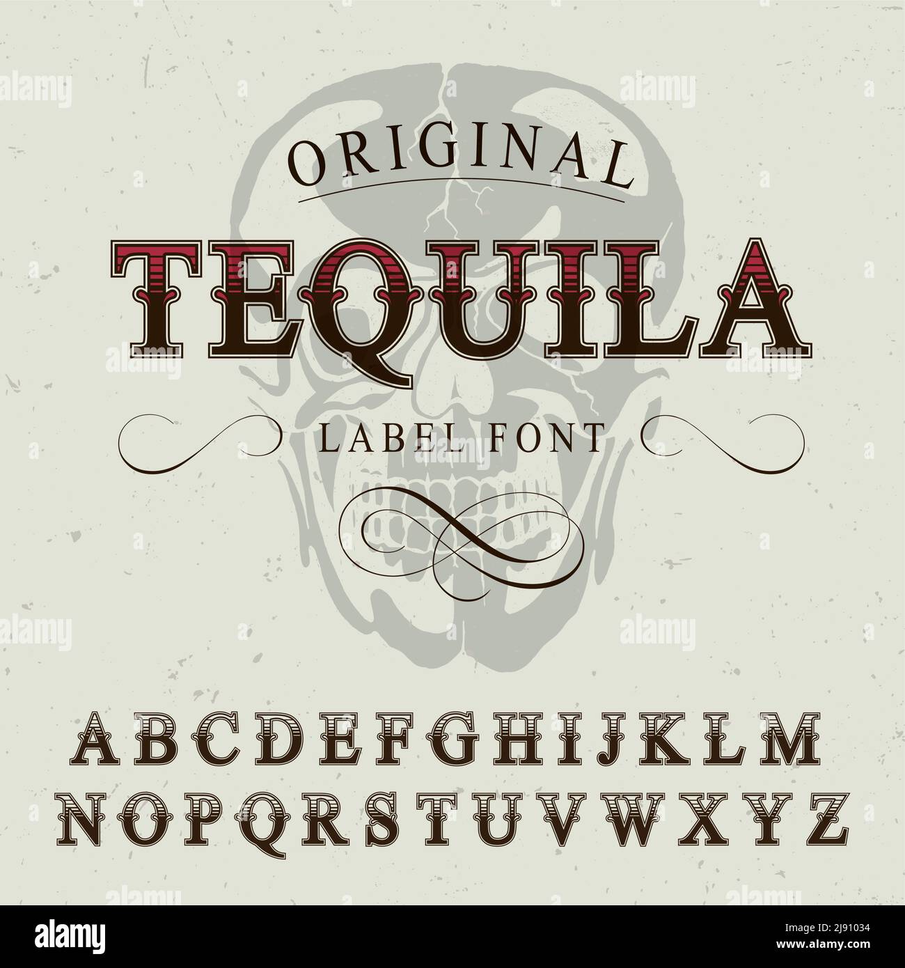 Original Tequila Label Font Poster with alphabet and image of skull ...