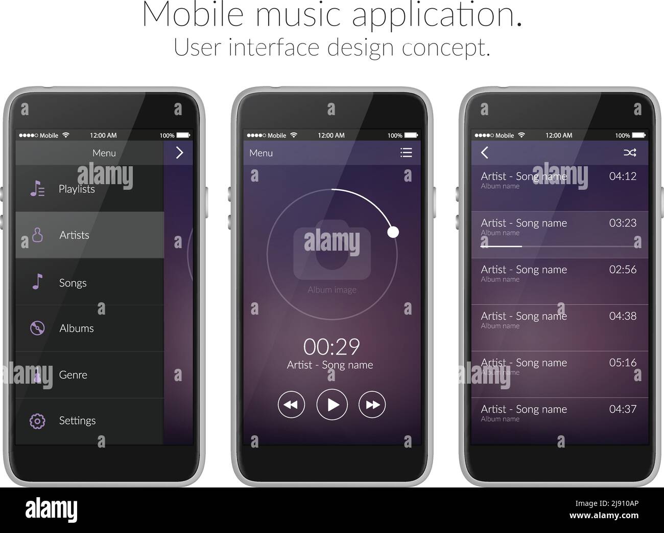 Mobile music application user interface design concept isolated on ...