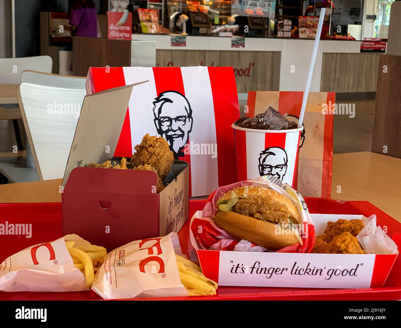 Ayutthaya,Thailand - Apr 06,2022: KFC Hamburger and Fried Chicken set ...