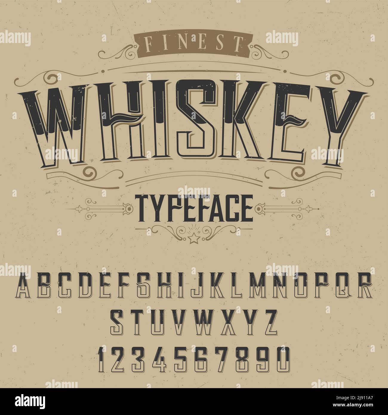 Finest Whiskey Typeface Poster with decoration on beige background ...