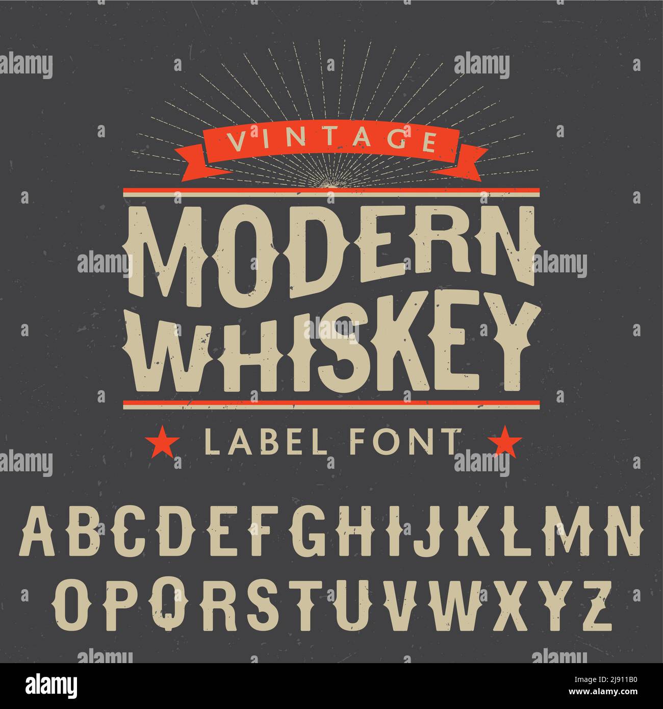 Modern Whiskey Label Font Poster with decoration and stars on black ...