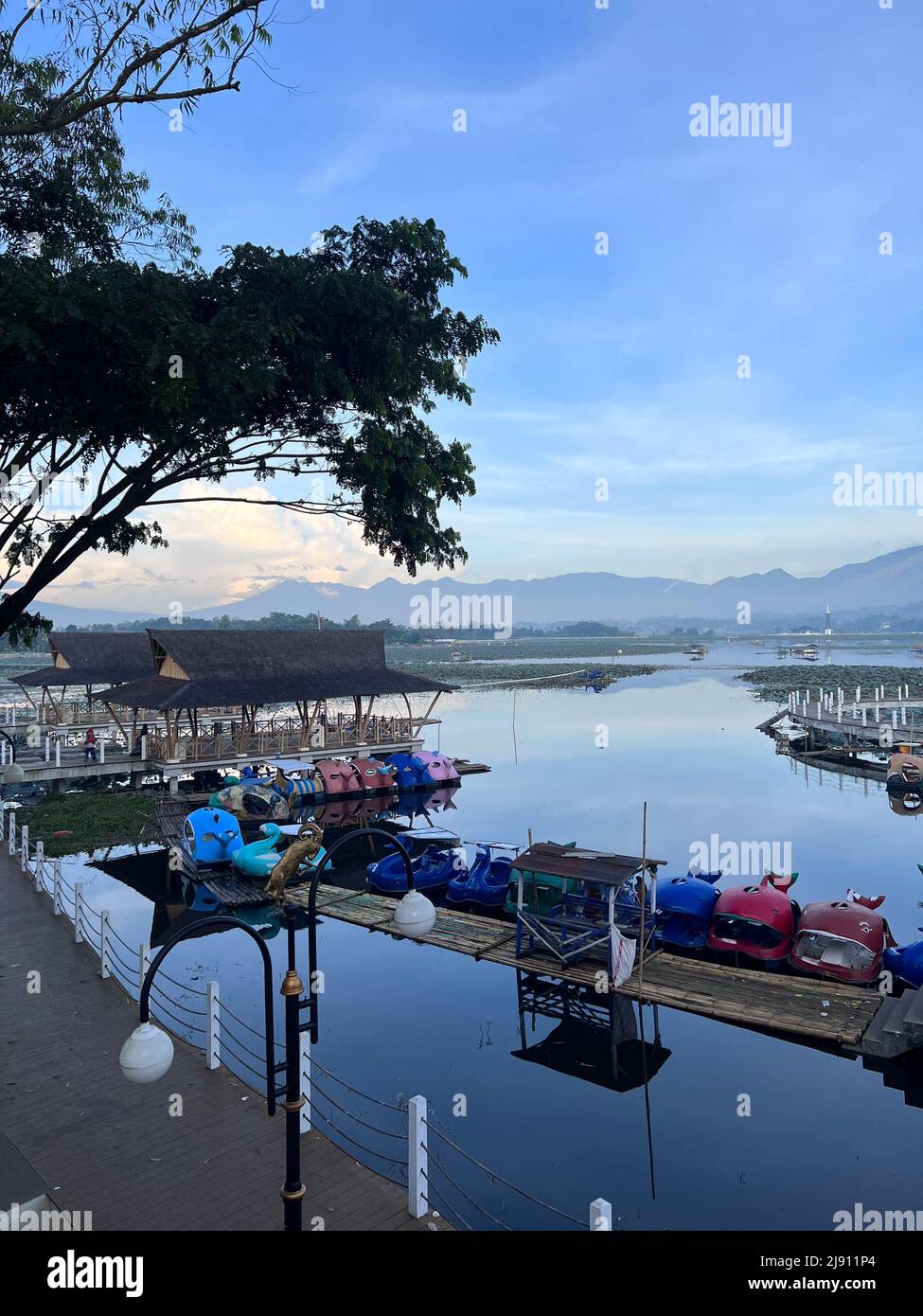 view of Situ Bagendit is a famous tourist spot in Garut with mountain ...